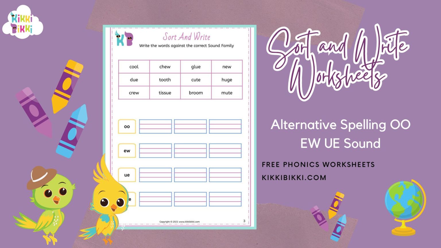"Sort and Write : Alternative Spellings for "OO," "EW," and "UE""