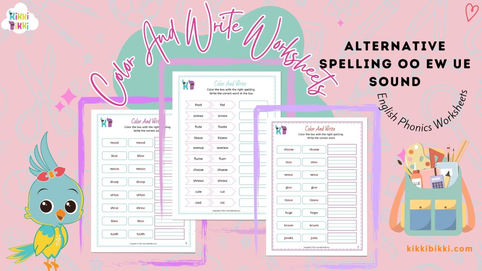 Learning the OO, EW, UE Sound Family – Color & Write