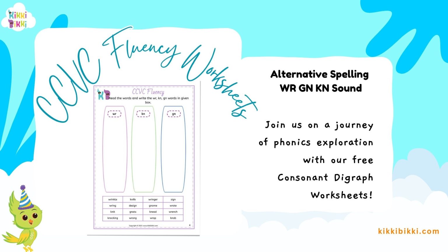 Alternative Spelling WR KN GN Worksheets for Kids