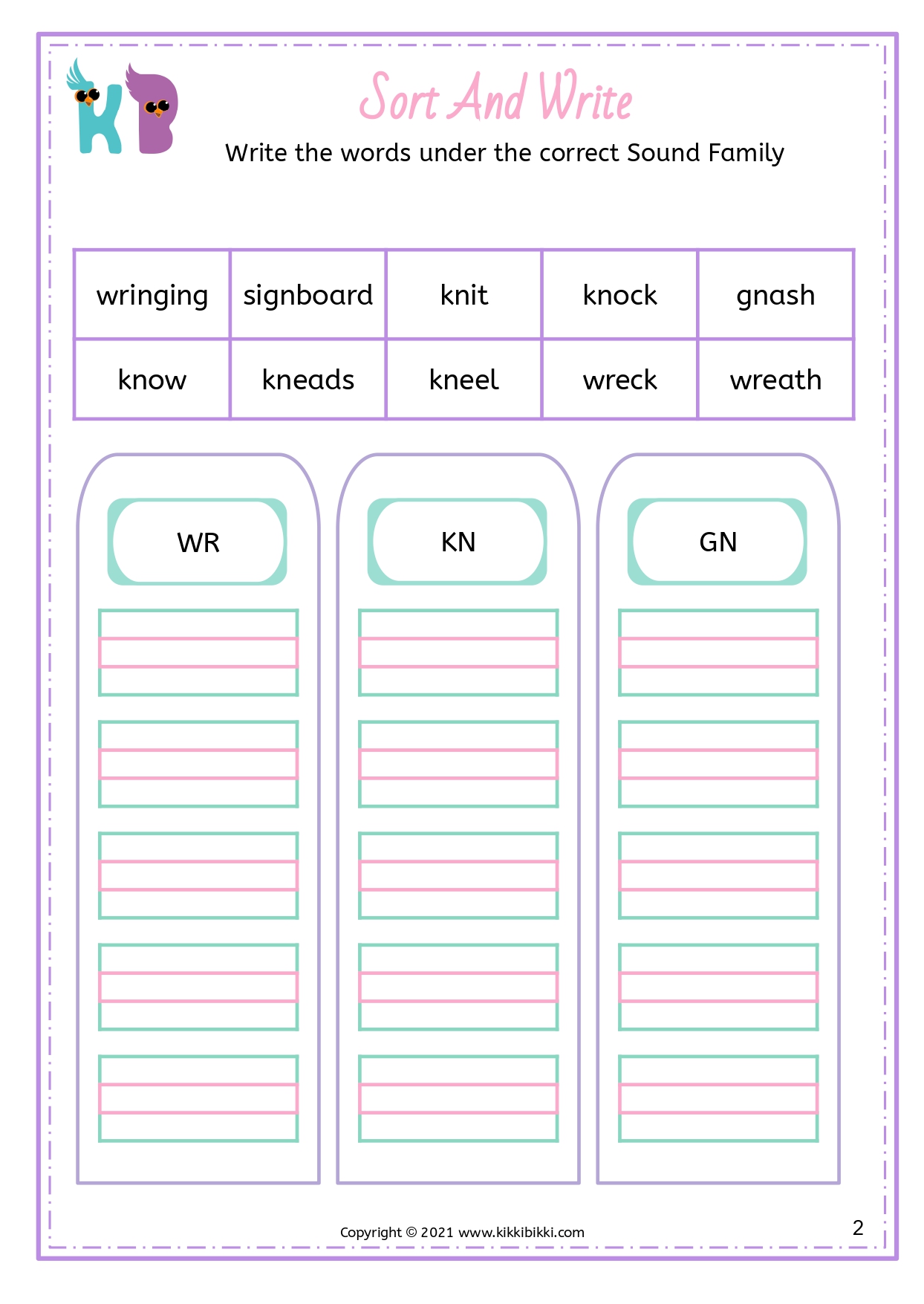 Mastering WR, KN, and GN Sounds: Fun Phonics Worksheets