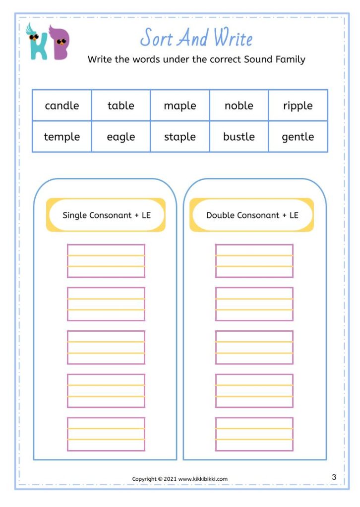 Mastering Consonant LE Words: Sort & Write Worksheets