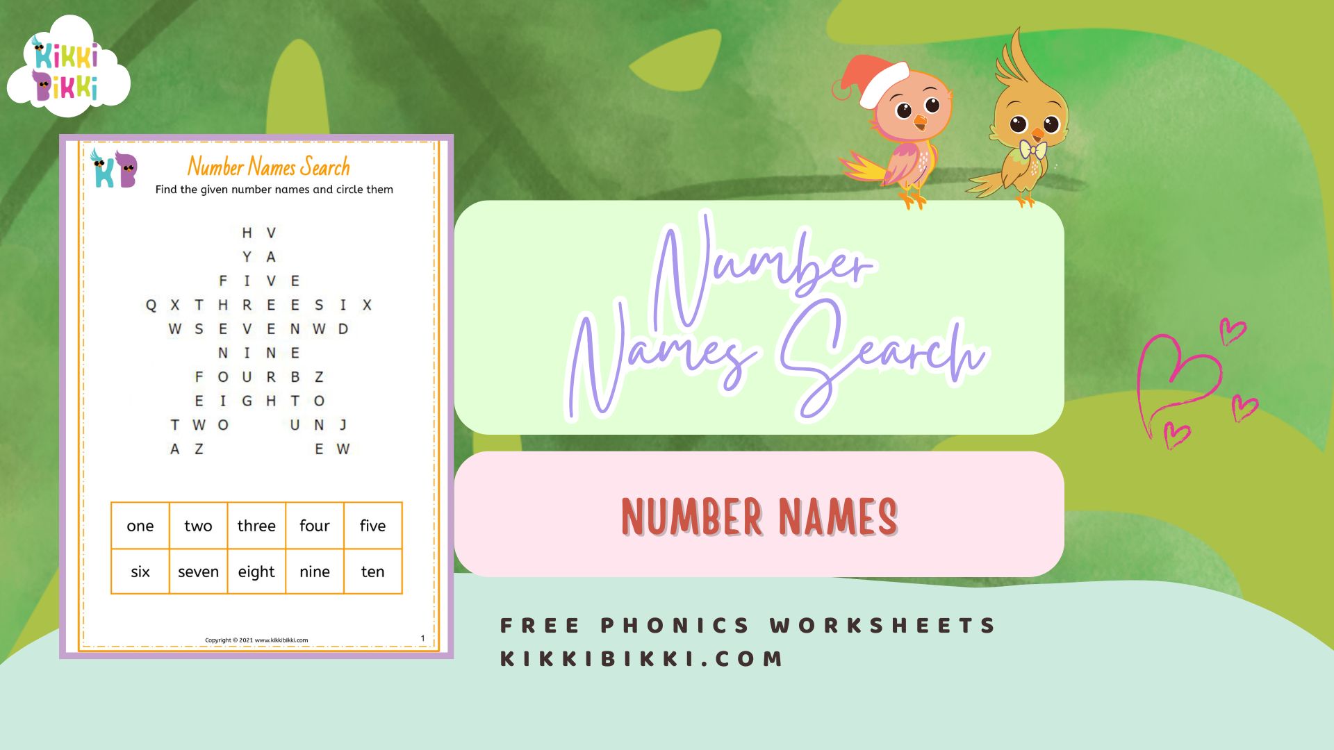Number Names Search and Write Worksheets for Kindergarten"