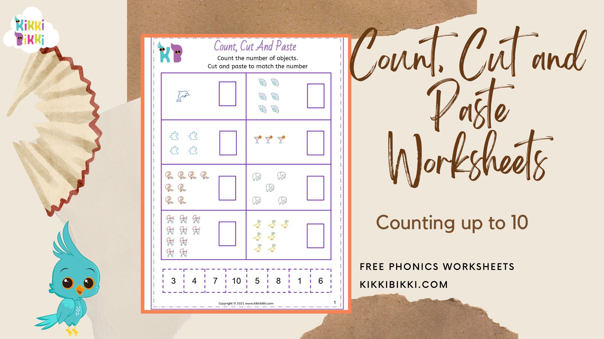 Count, Cut, and Paste Worksheets for Counting up to 10