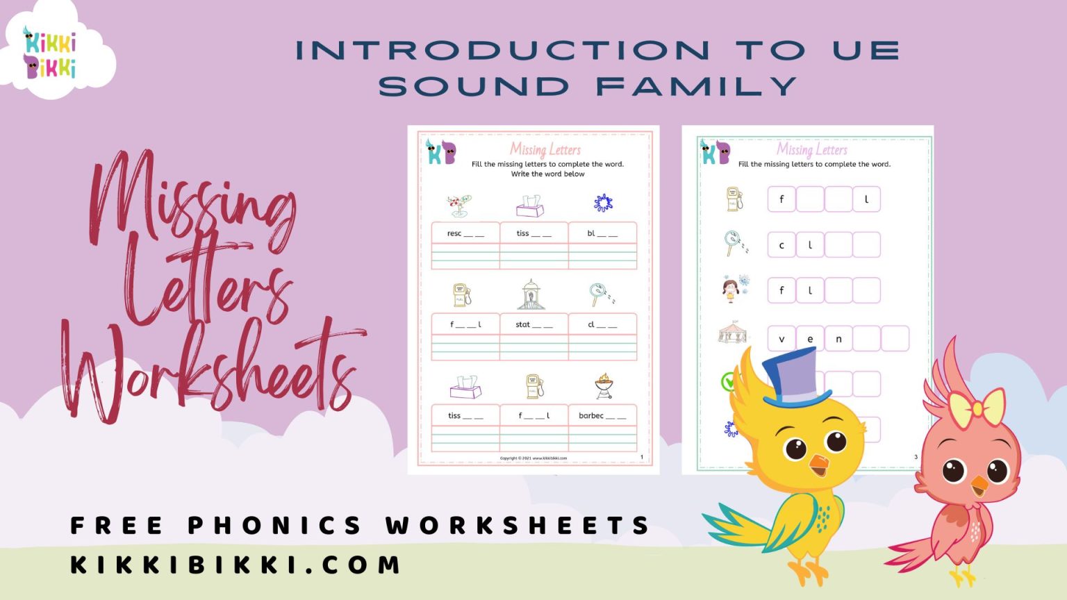 Exploring Phonics: 'UE' Sound - Missing Letters Worksheets