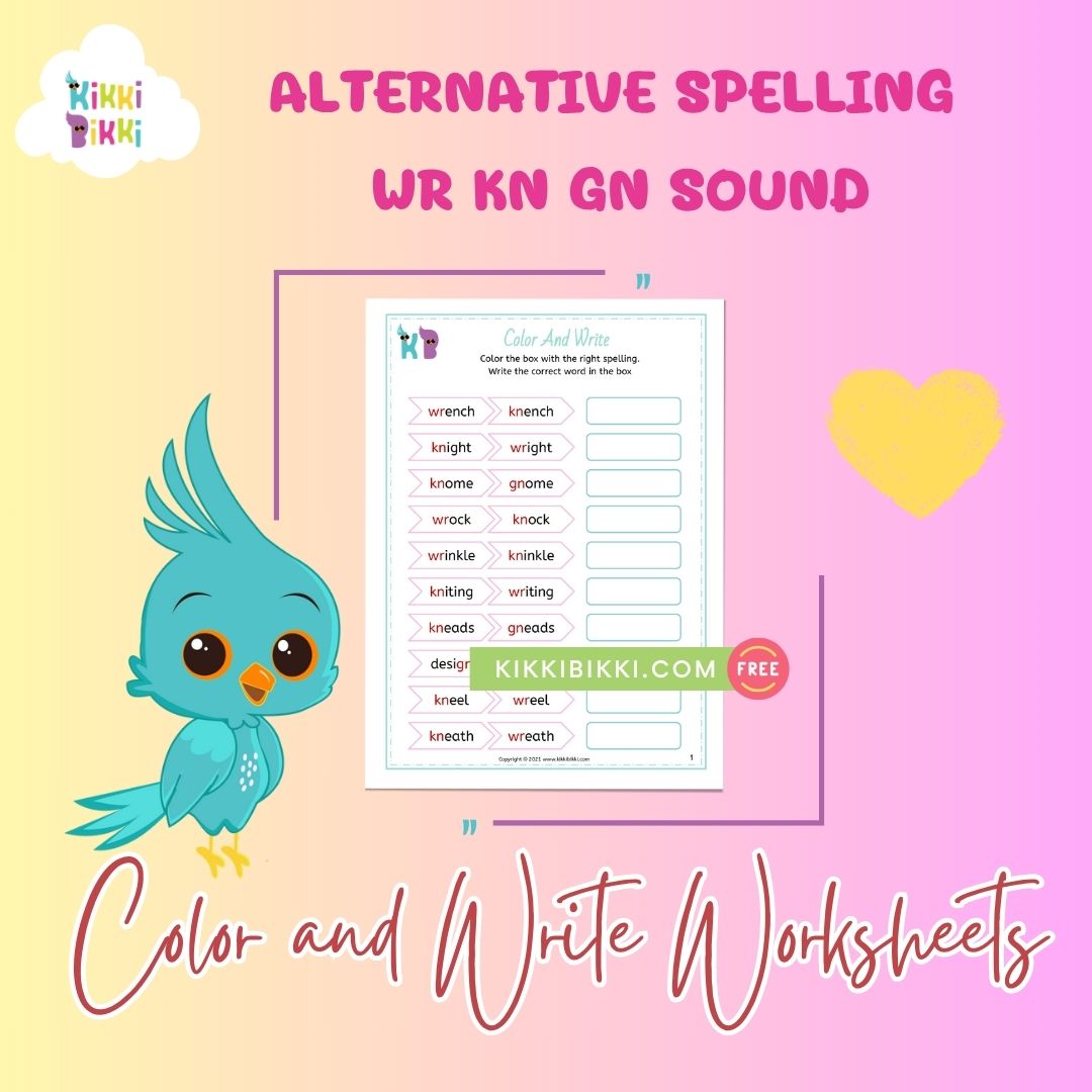 Phonics Fun: WR, KN, GN Sound Color and Write Worksheet