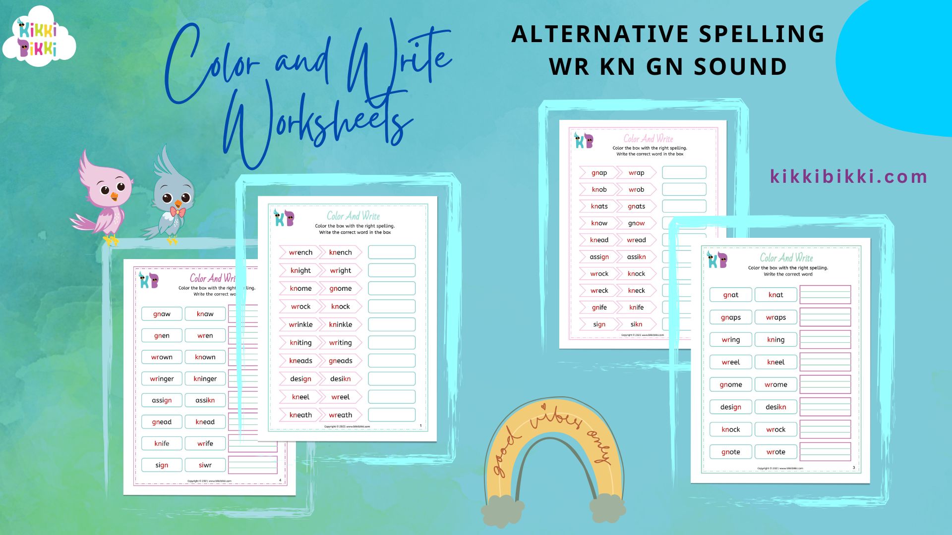 Phonics Fun: WR, KN, GN Sound Color and Write Worksheet