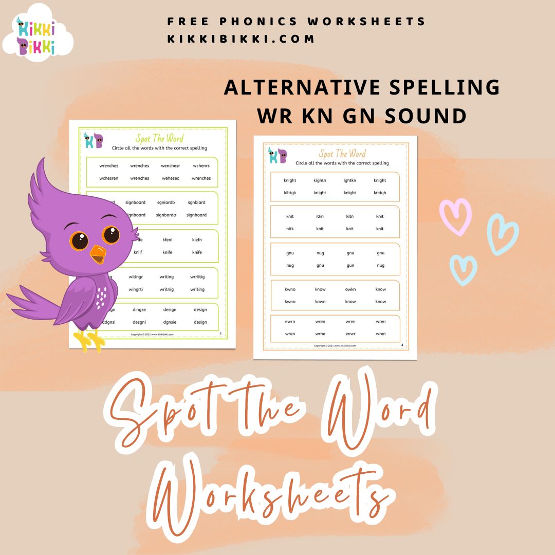 Alternative Spelling 'wr, kn, gn' & Spot the Word Worksheets