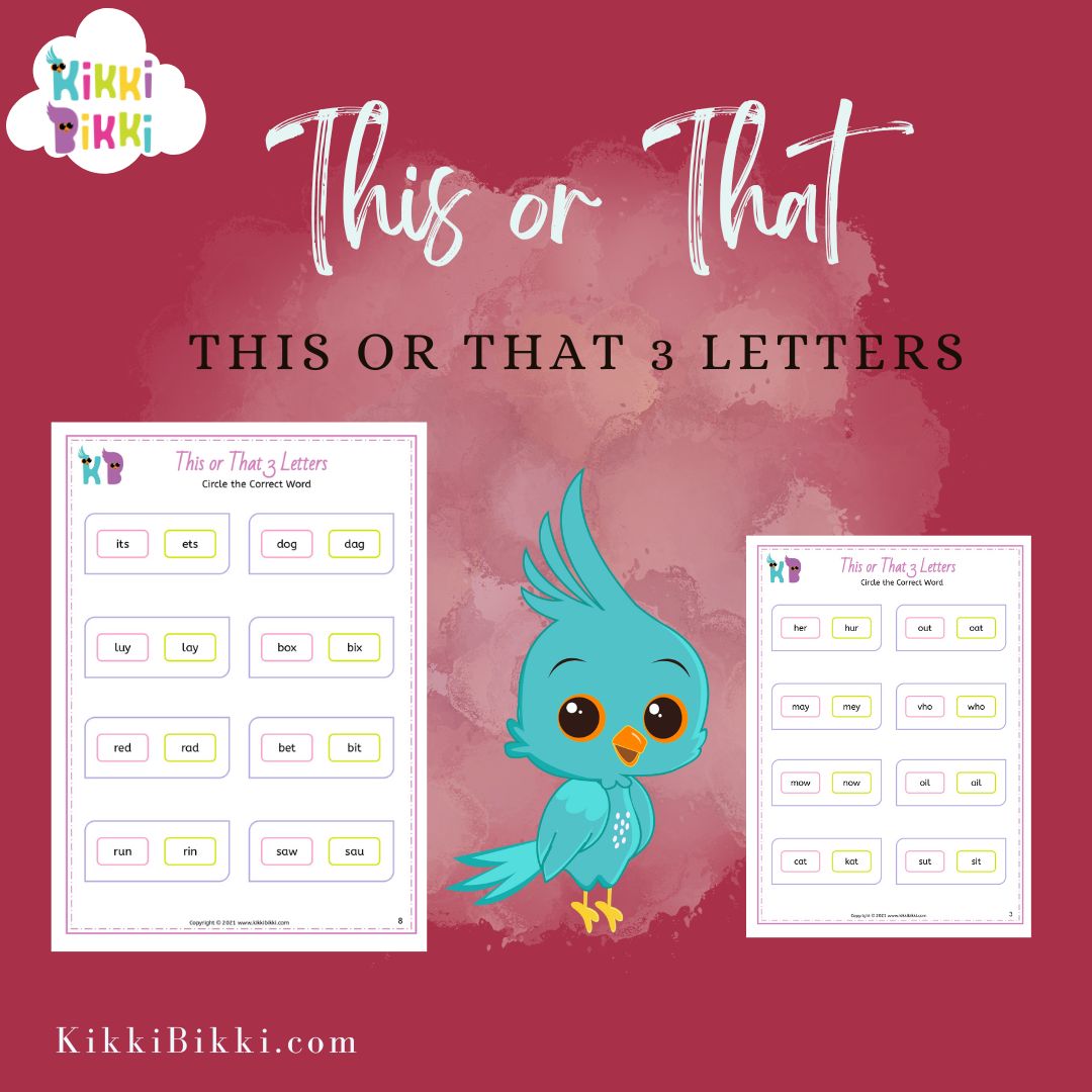 This or That’ 3-Letter Word Worksheets for Early Readers