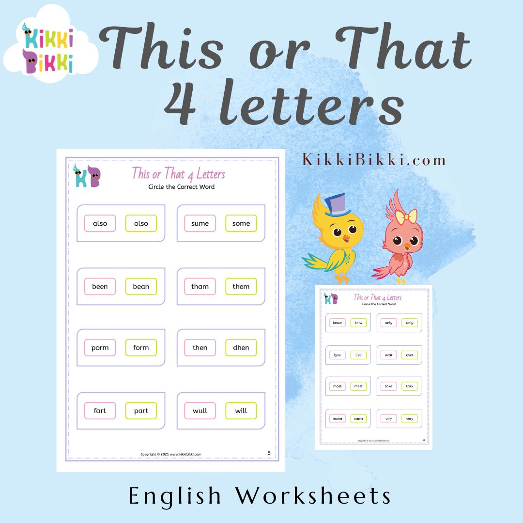 Phonics Fun for Kindergarten: This or That - 4 Letter Worksheets