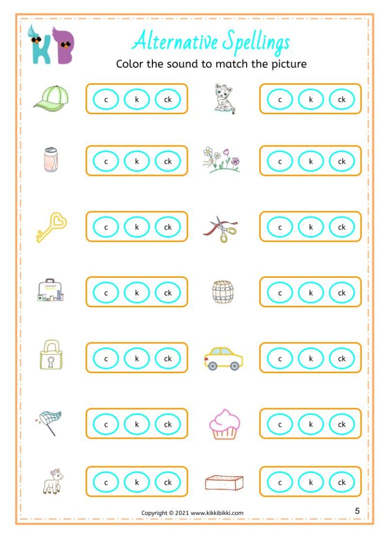 Phonics Adventure - Alternative Spelling c, k, ck Worksheet